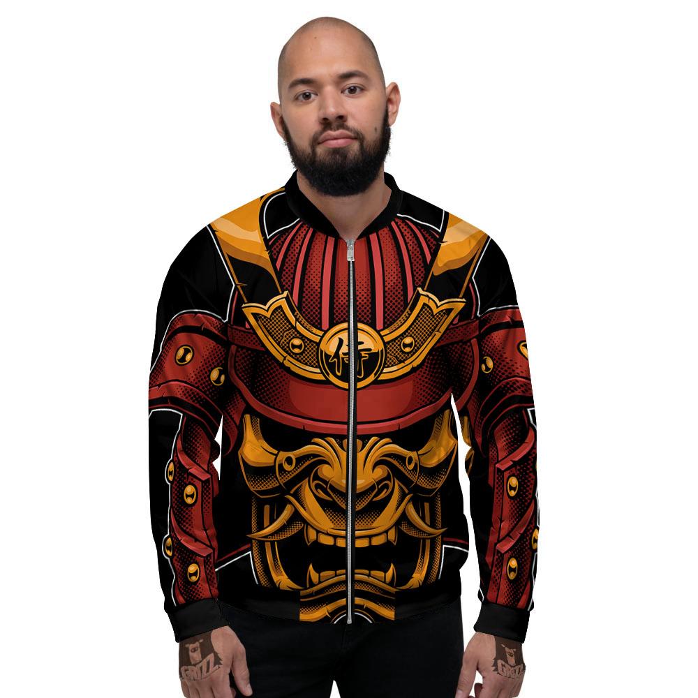Mask Samurai Warrior Print Men's Bomber Jacket