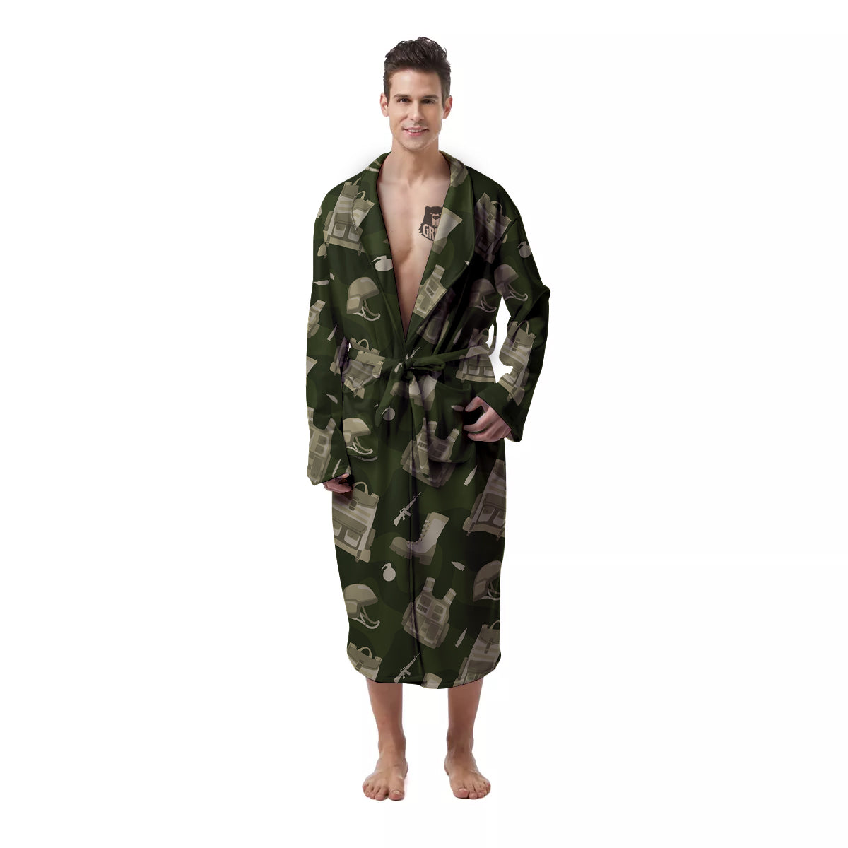 Military Helmet Backpack Print Pattern Men's Robe