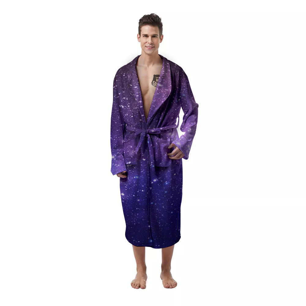 Milky Way Galaxy Space Dark Purple Print Men's Robe