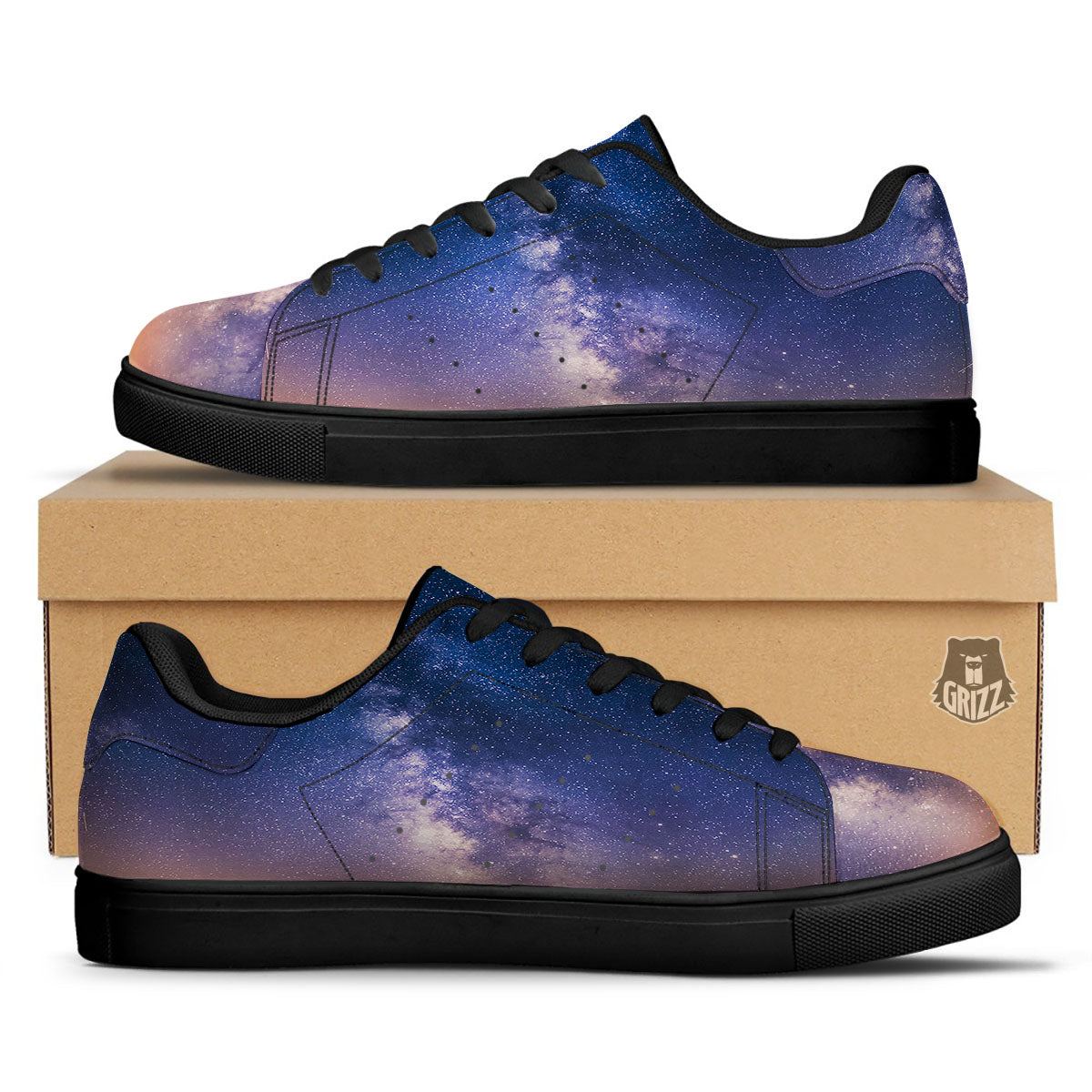 Milky Way Night Sky Print Black Low Top Sneakers