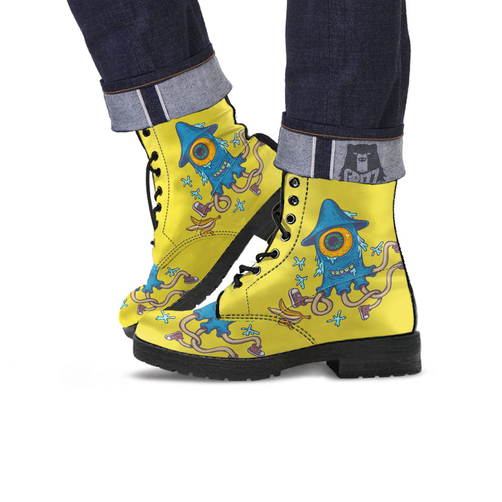 Monster Graffiti Characters Print Leather Boots
