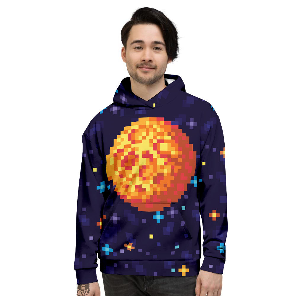 Moon 8-Bit Pixel Print Men's Hoodie