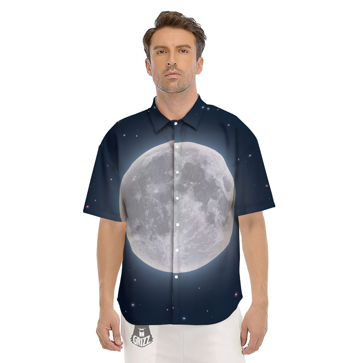 Moonlight And Night Sky Print Men's Short Sleeve Shirts
