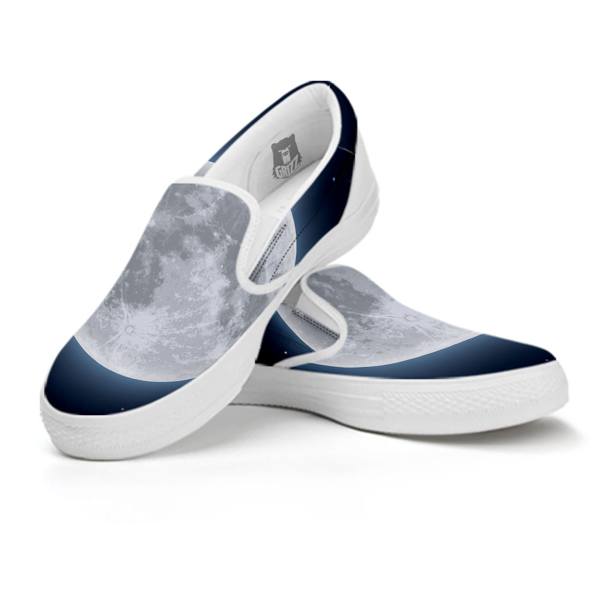 Moonlight And Night Sky Print White Slip On Shoes