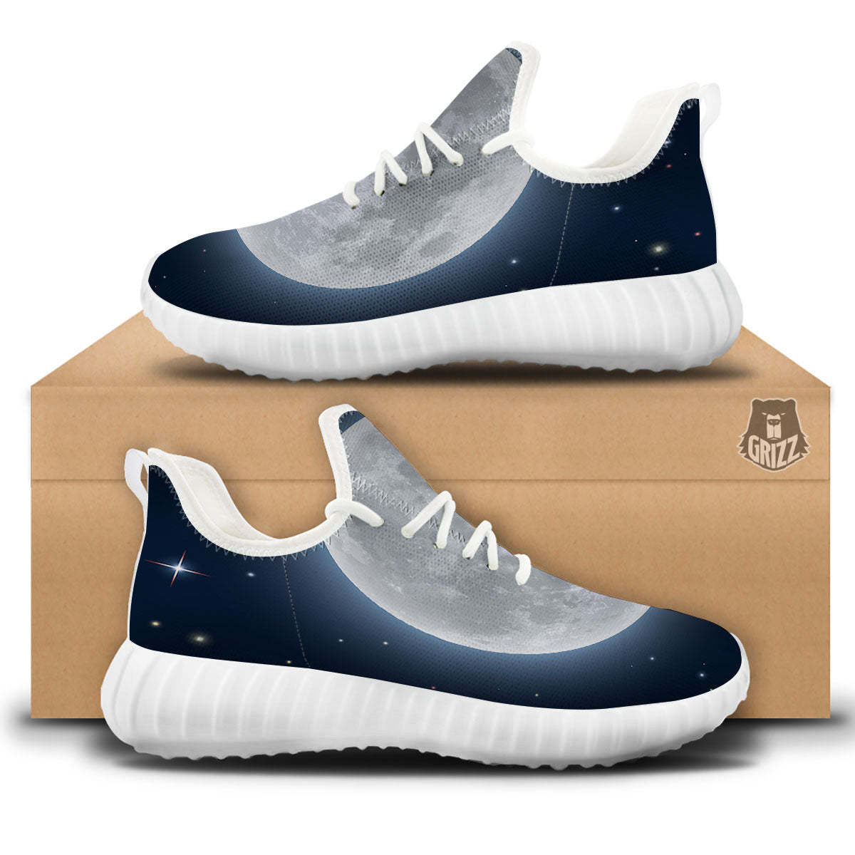 Moonlight And Night Sky Print White Walking Shoes