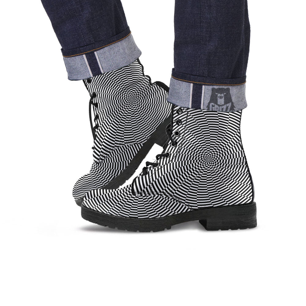 Motion Spiral Illusory Print Leather Boots