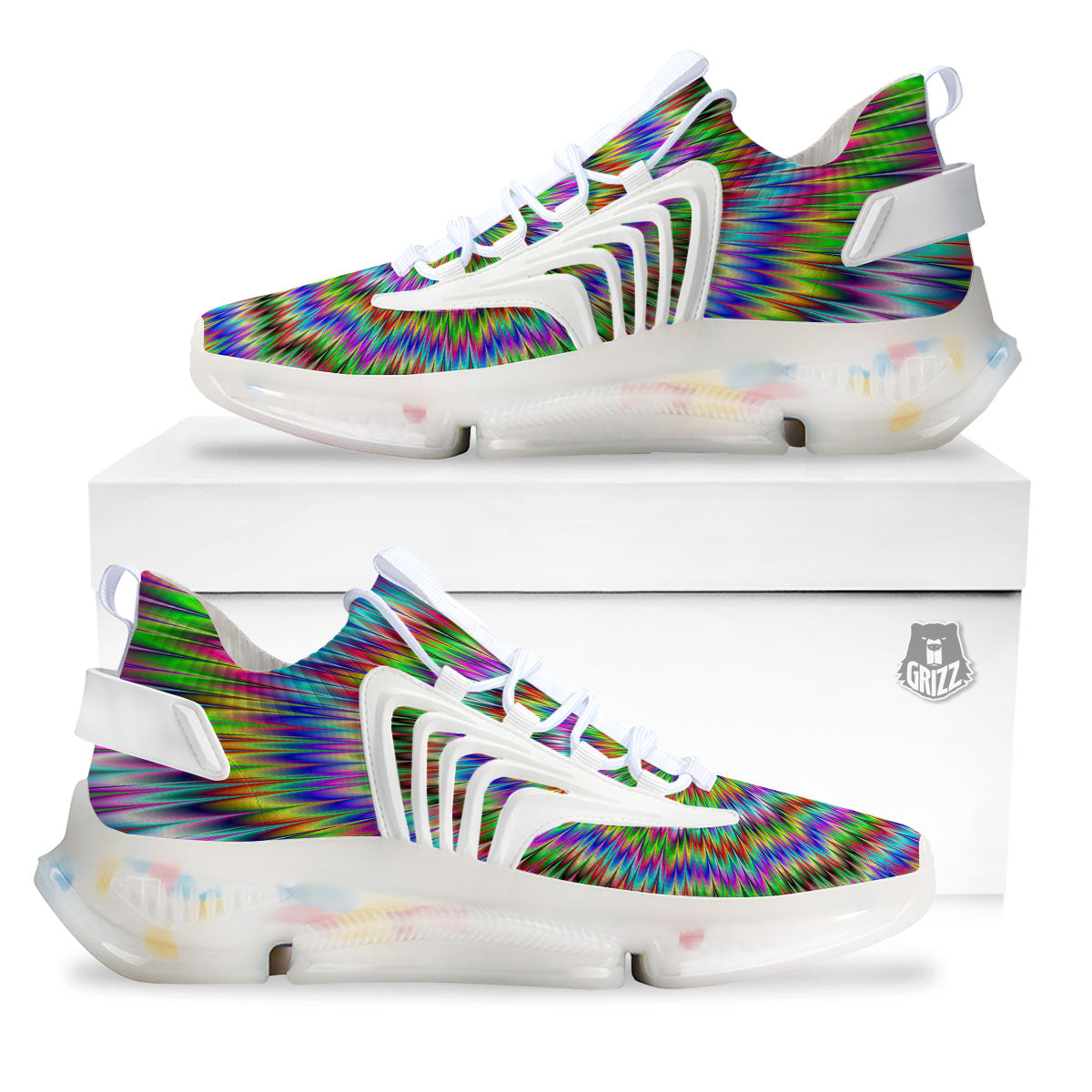 Moving Optical Illusion Abstract Dizzy White Gym Shoes