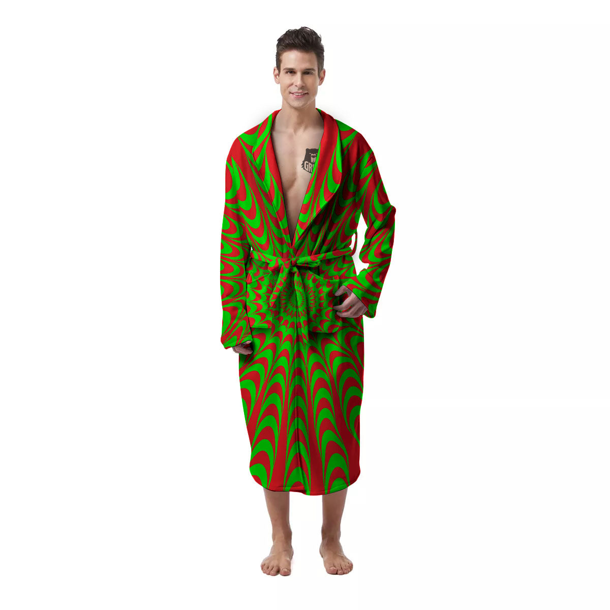 Moving Optical Illusion Green Red Wave Men's Robe
