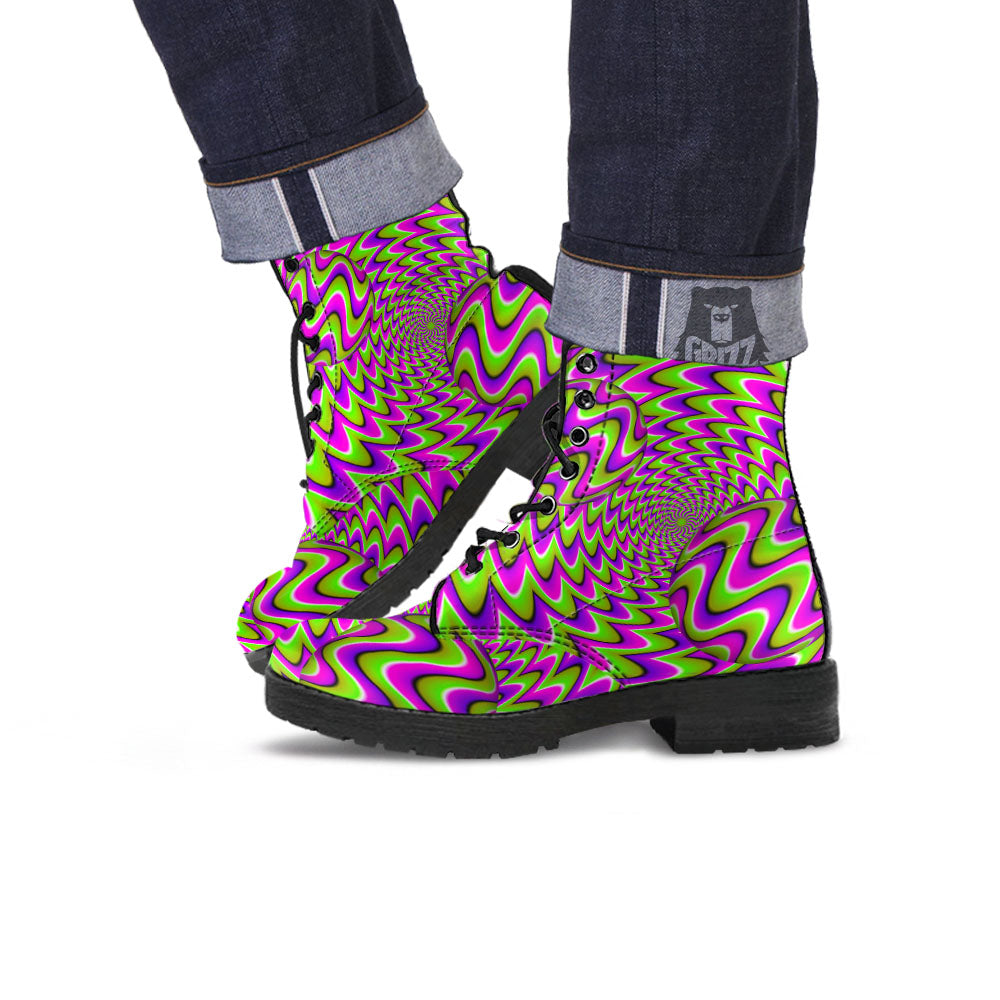 Moving Optical Illusion Green Twisted Leather Boots