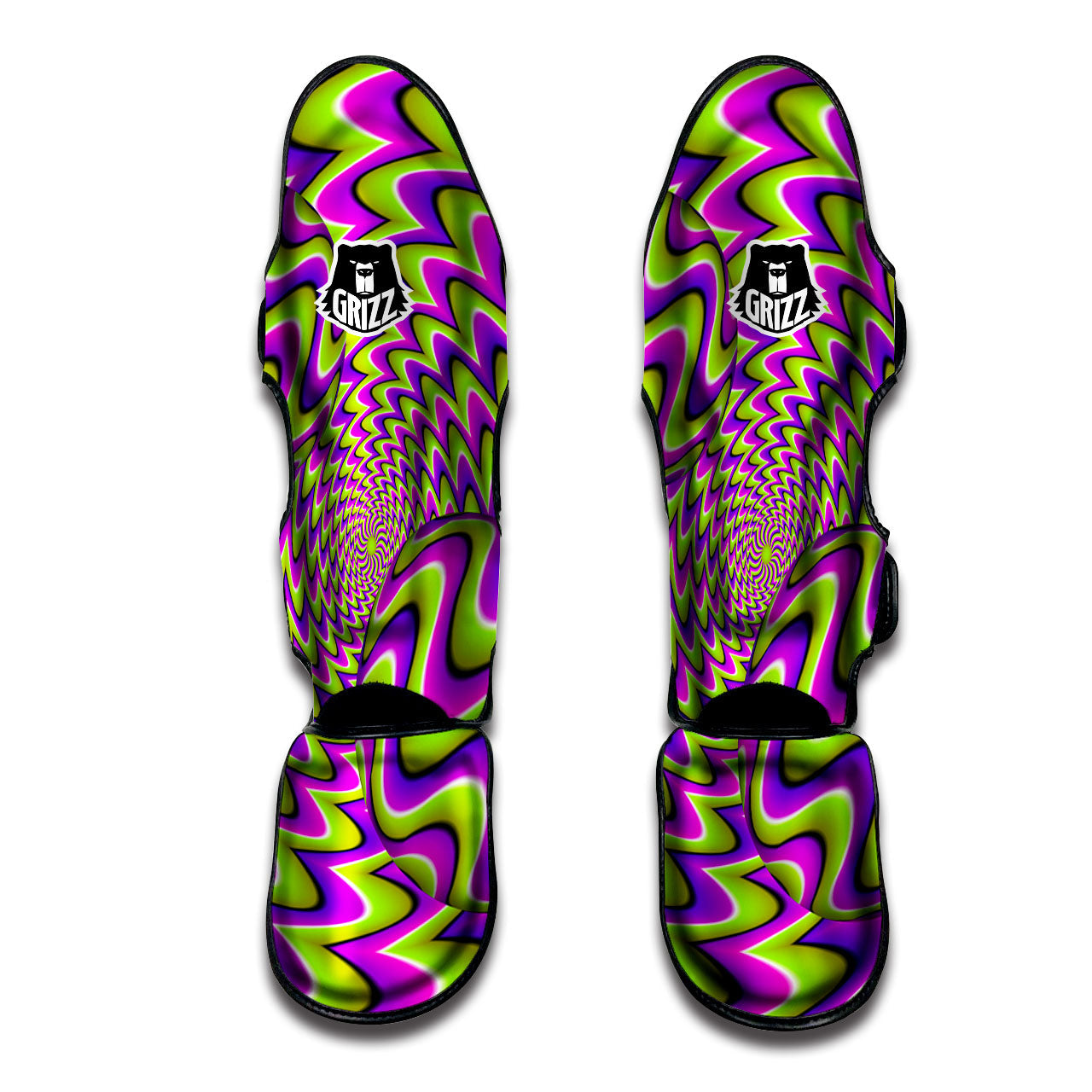 Moving Optical Illusion Green Twisted Muay Thai Shin Guards