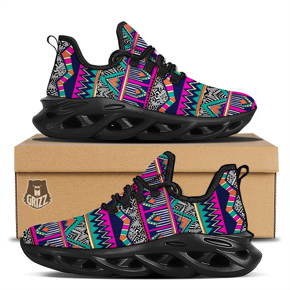 Multicolor Native Aztec Doodle Abstract Black Running Shoes