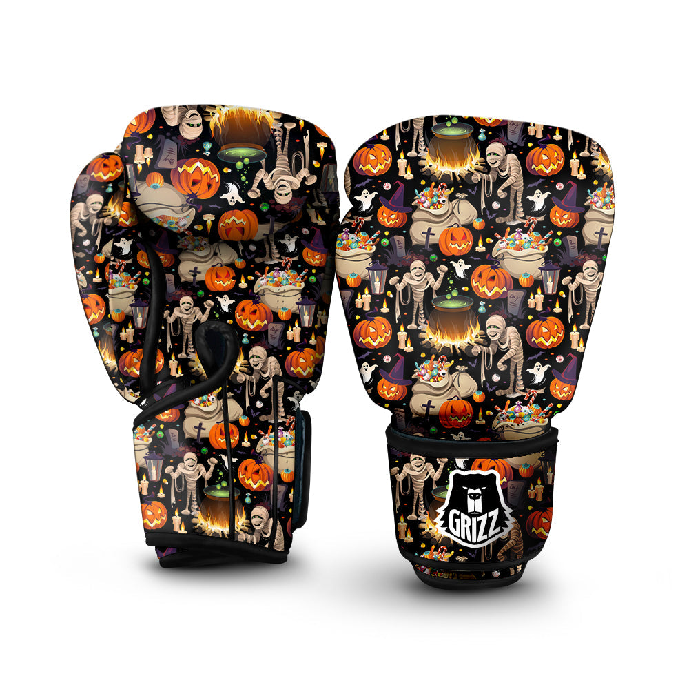 Mummy And Pumpkins Halloween Print Pattern Boxing Gloves