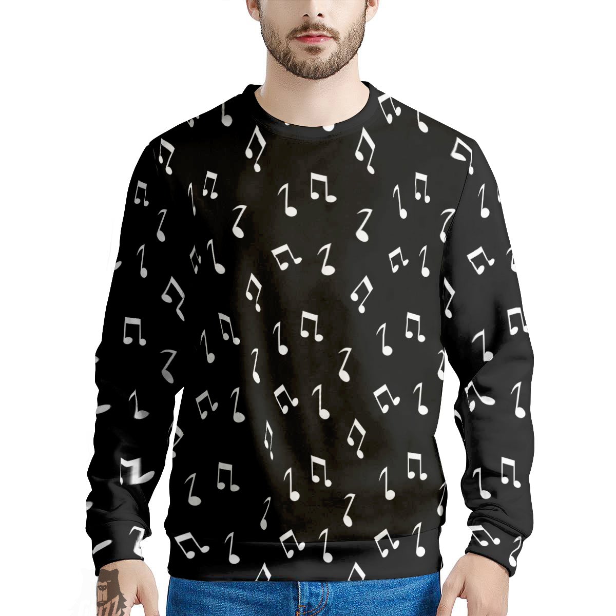 Music Note Black And White Print Pattern Men's Sweatshirt