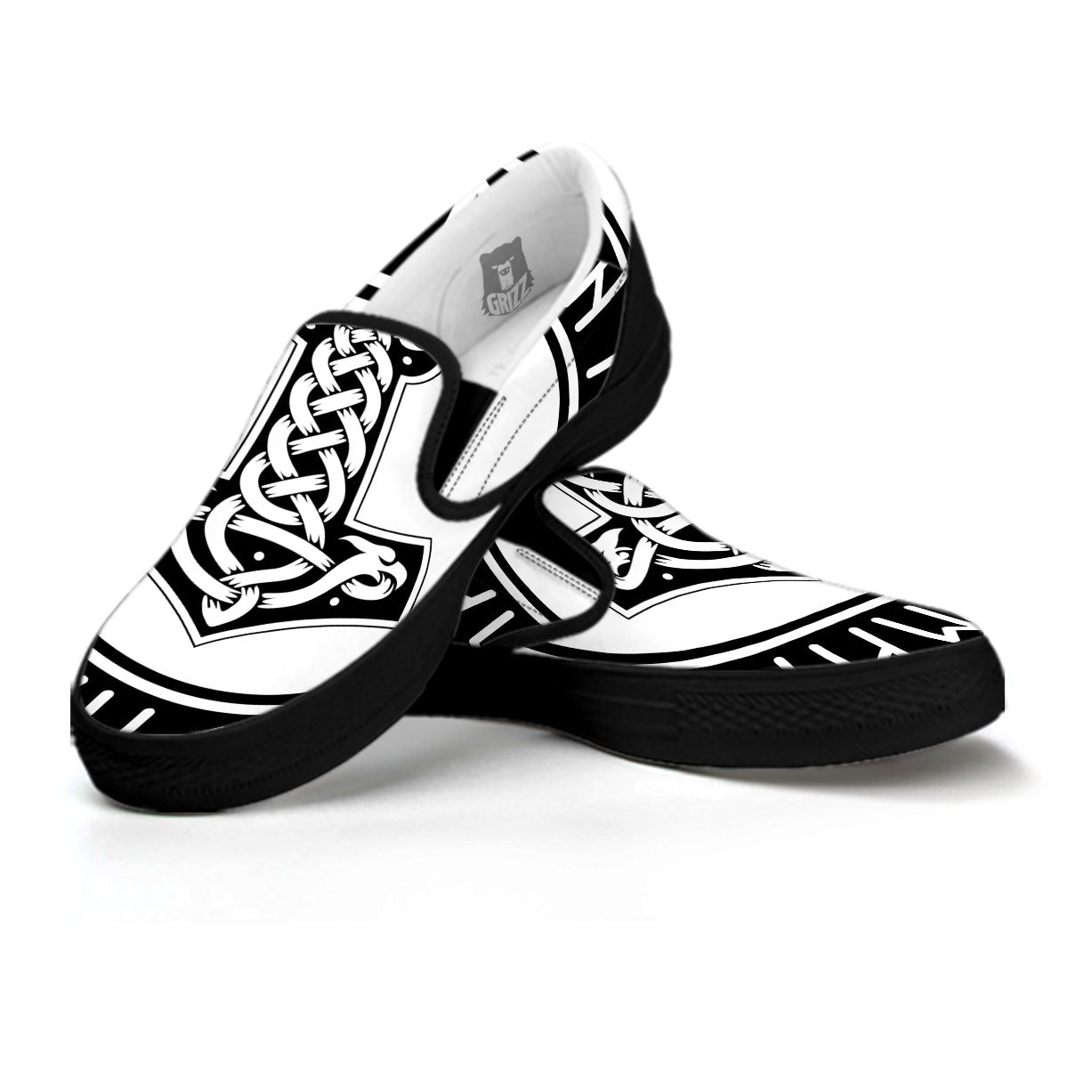 Mythology Mjolnir Norse Print Black Slip On Shoes