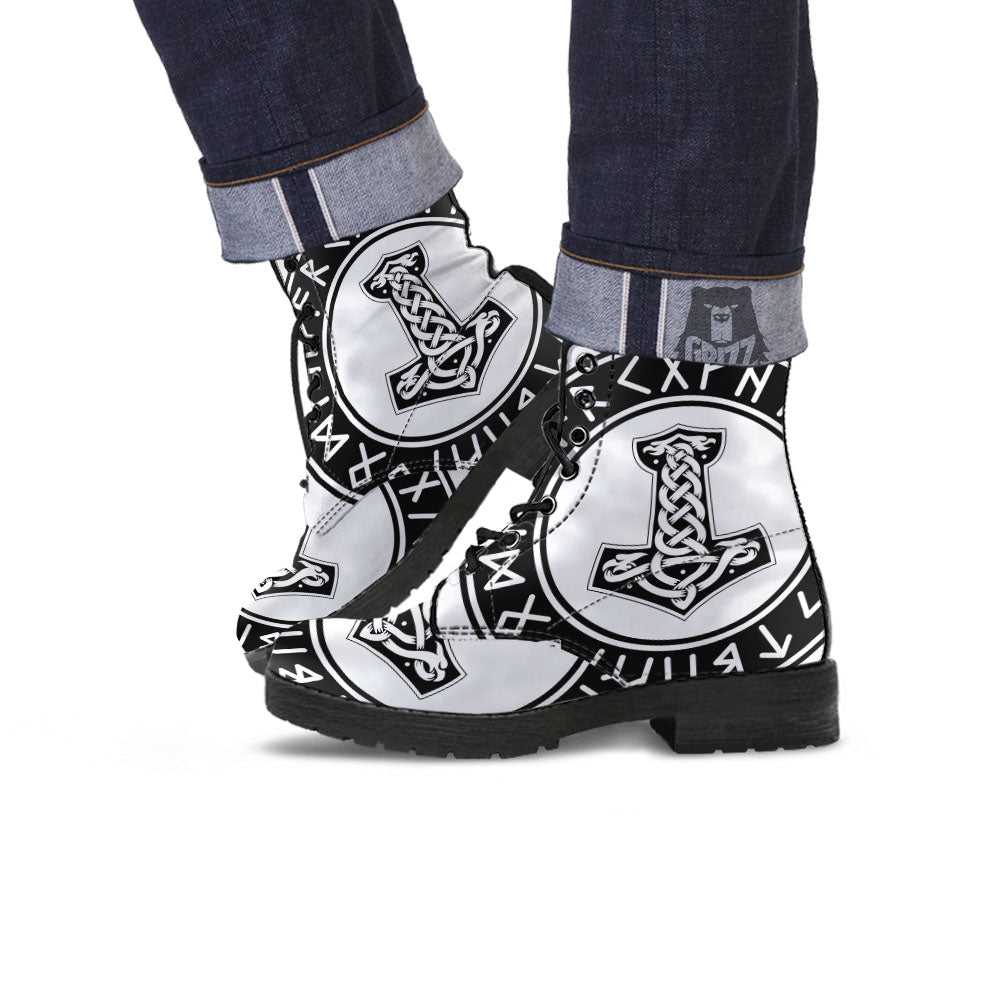 Mythology Mjolnir Norse Print Leather Boots