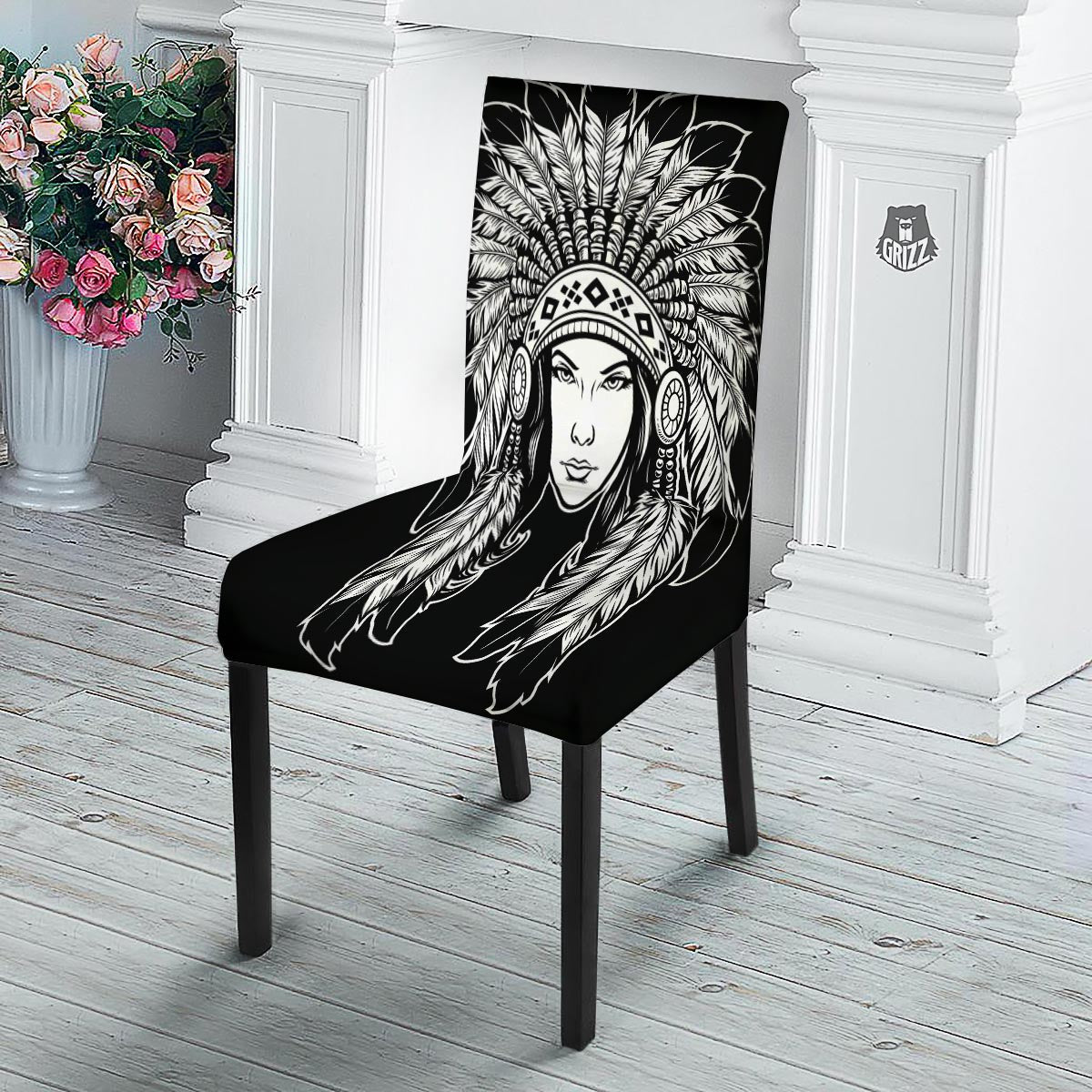 Native Indian Girl Tribal Print Dining Chair Slipcover
