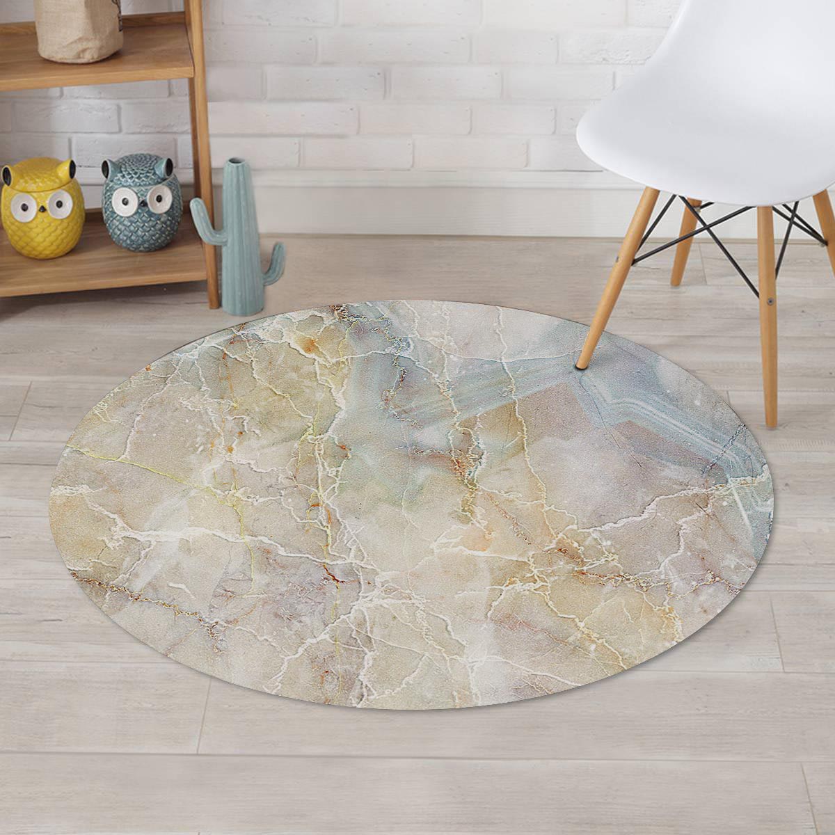Natural Brown Marble Round Rug