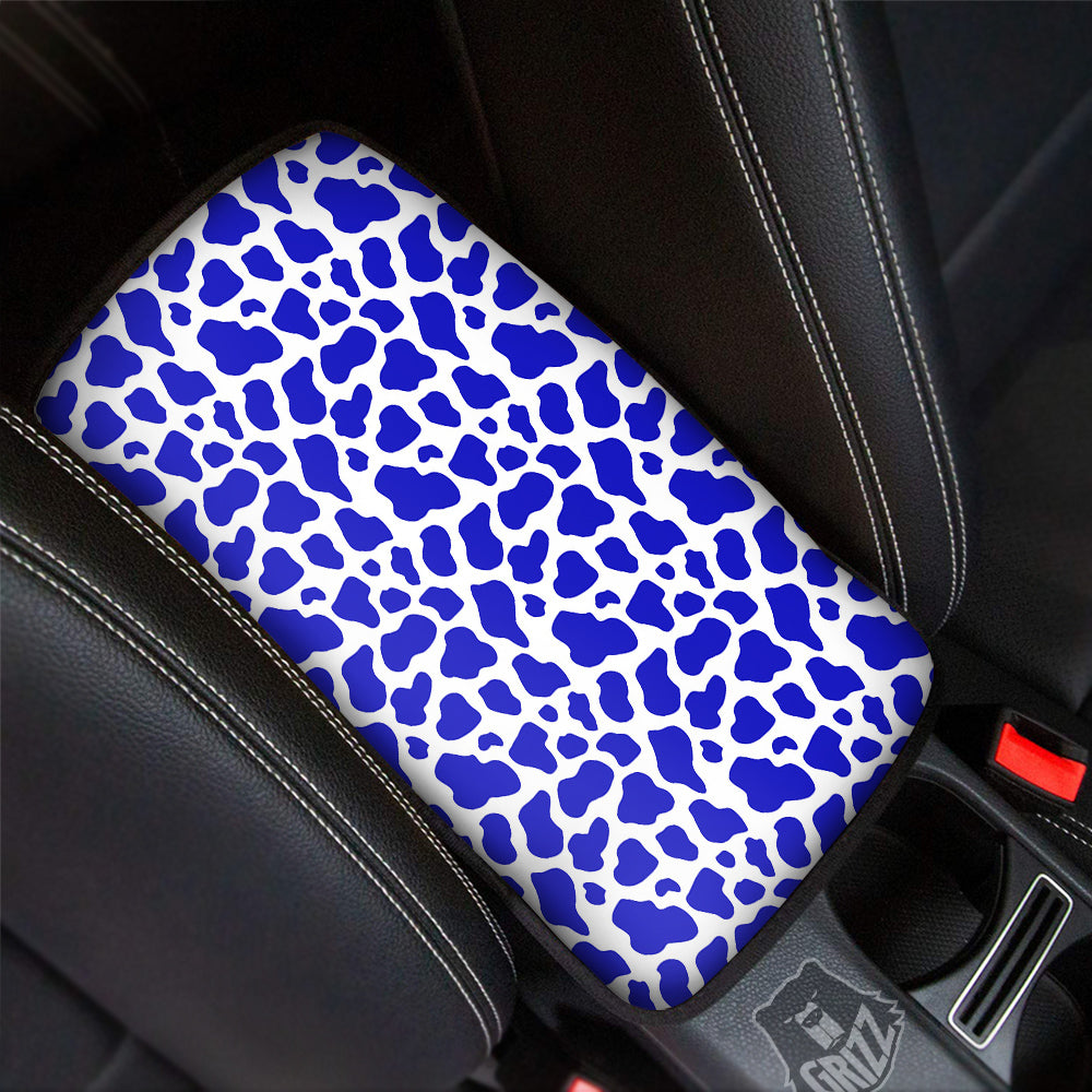 Navy Cow Print Pattern Car Center Console Cover