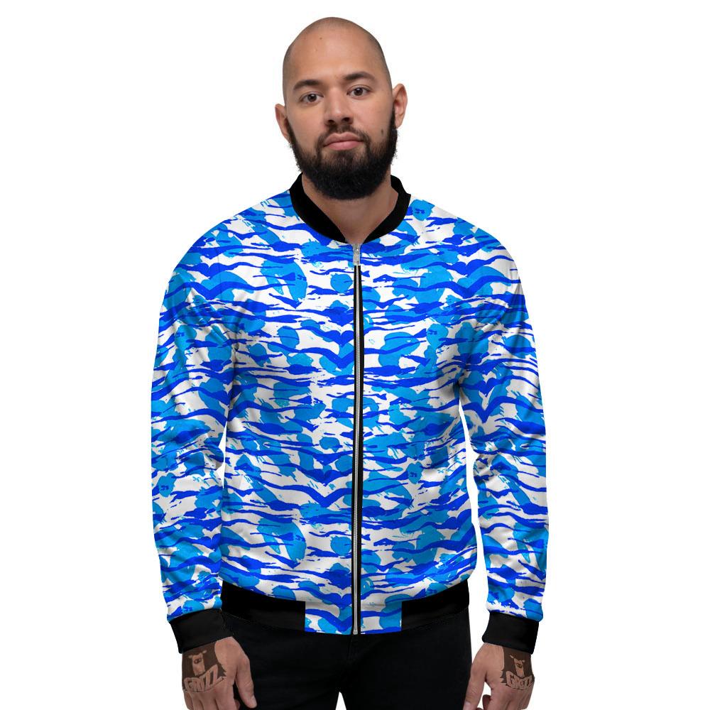 Navy Tiger Stripe Camouflage Seamless Print Pattern Men's Bomber Jacke