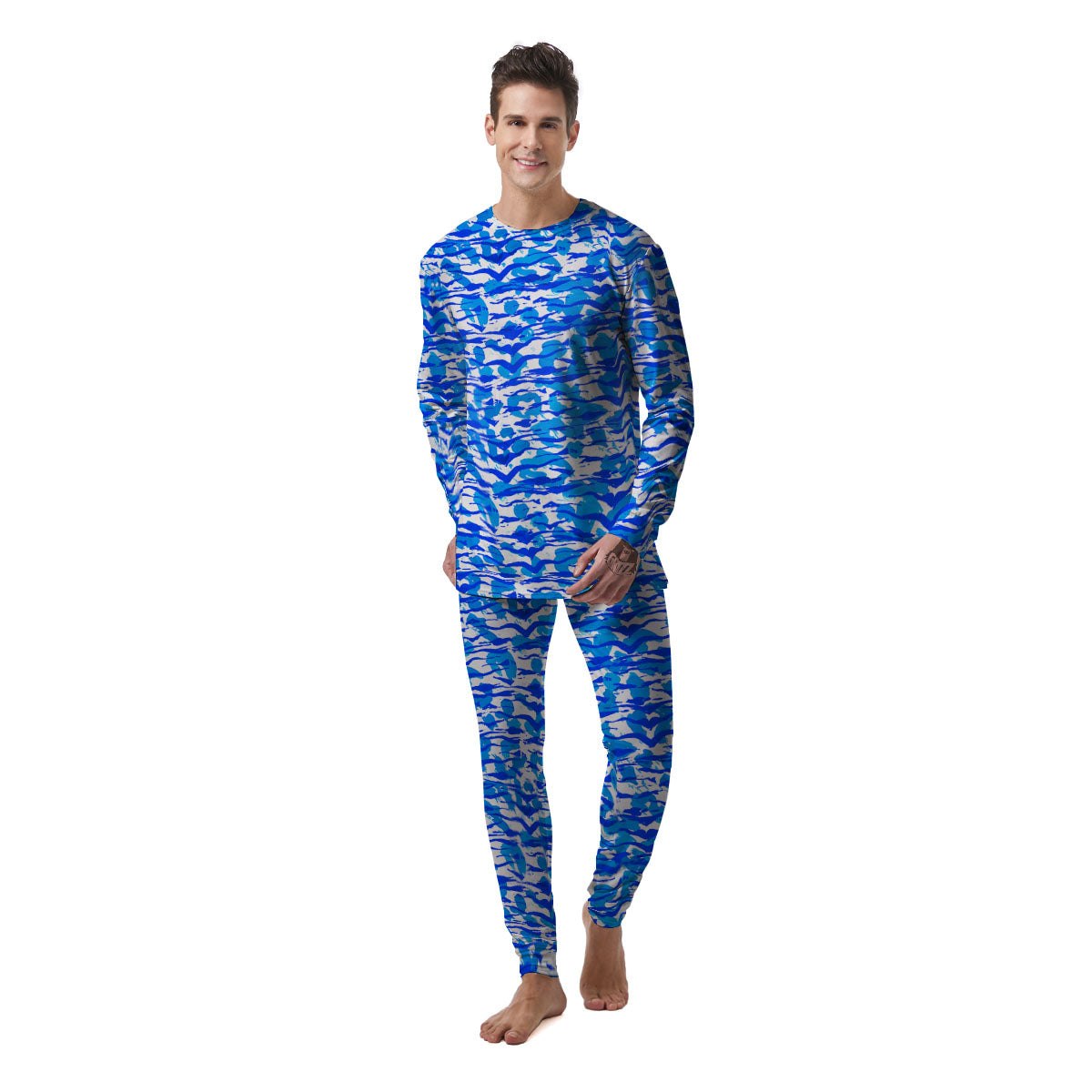 Navy Tiger Stripe Camouflage Seamless Print Pattern Men's Pajamas