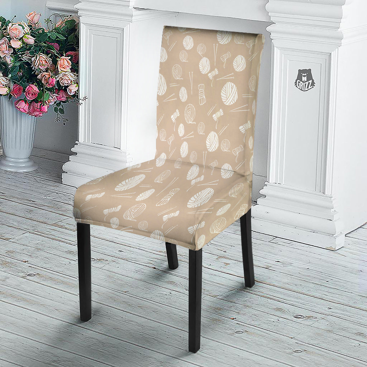 Needle And Yarn Print Pattern Dining Chair Slipcover