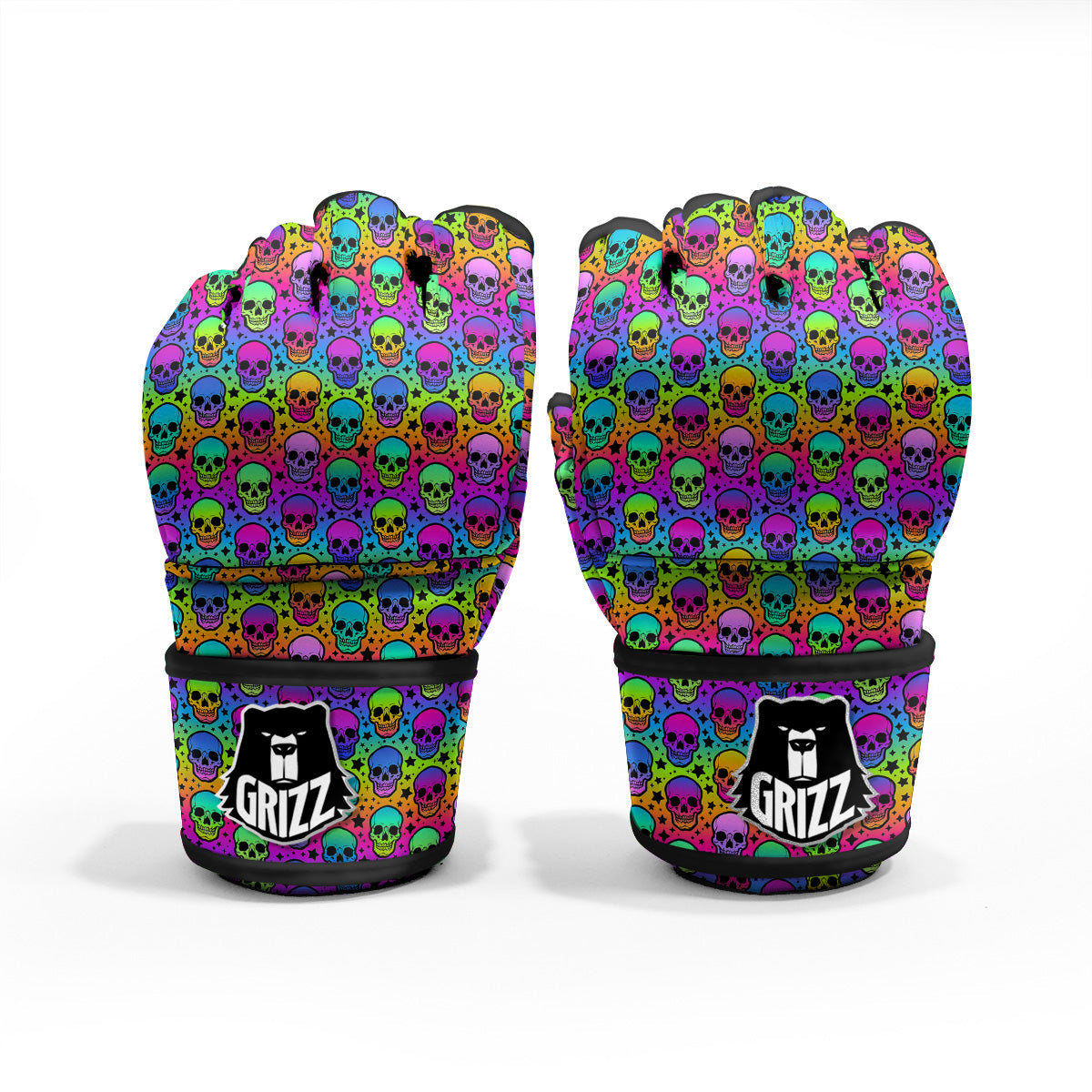 Neon Bright Human Skulls Print Pattern MMA Gloves