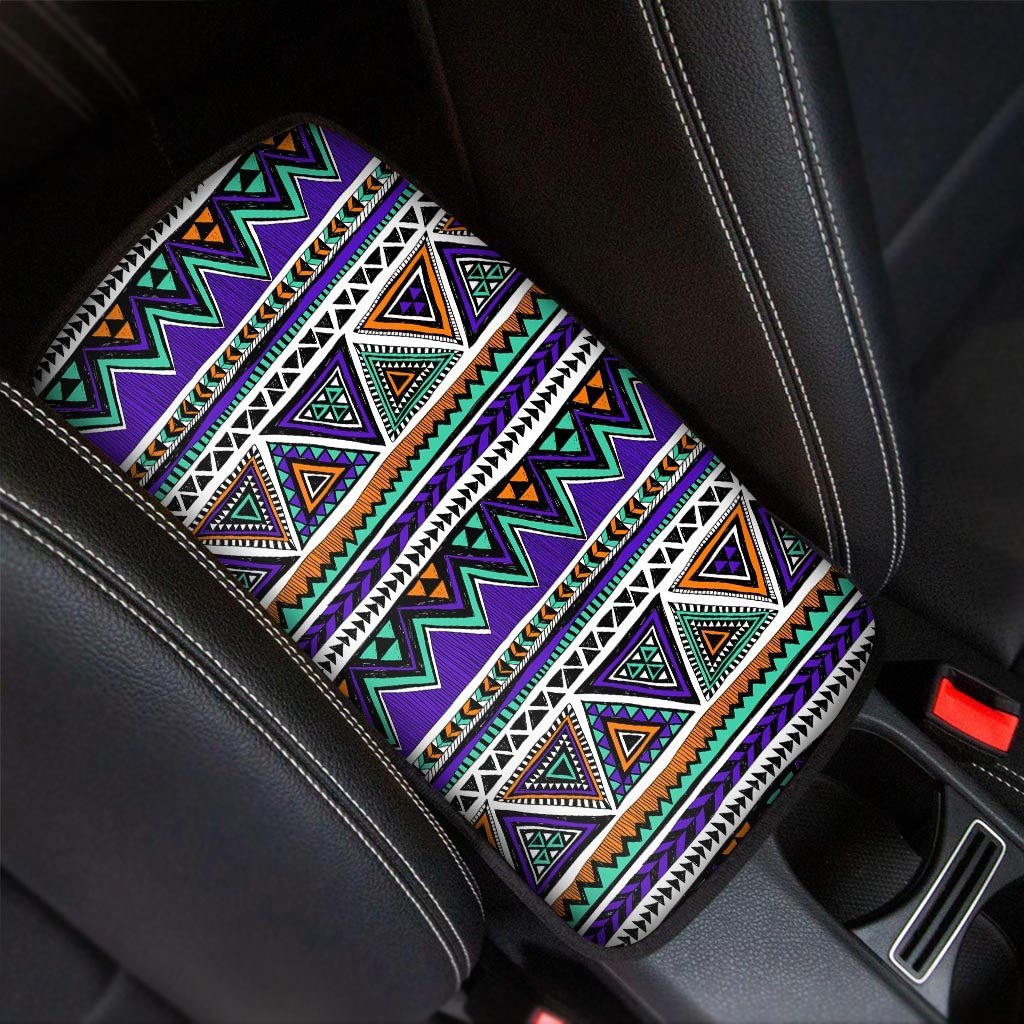 Neon Color Indian Aztec Doodle Car Console Cover