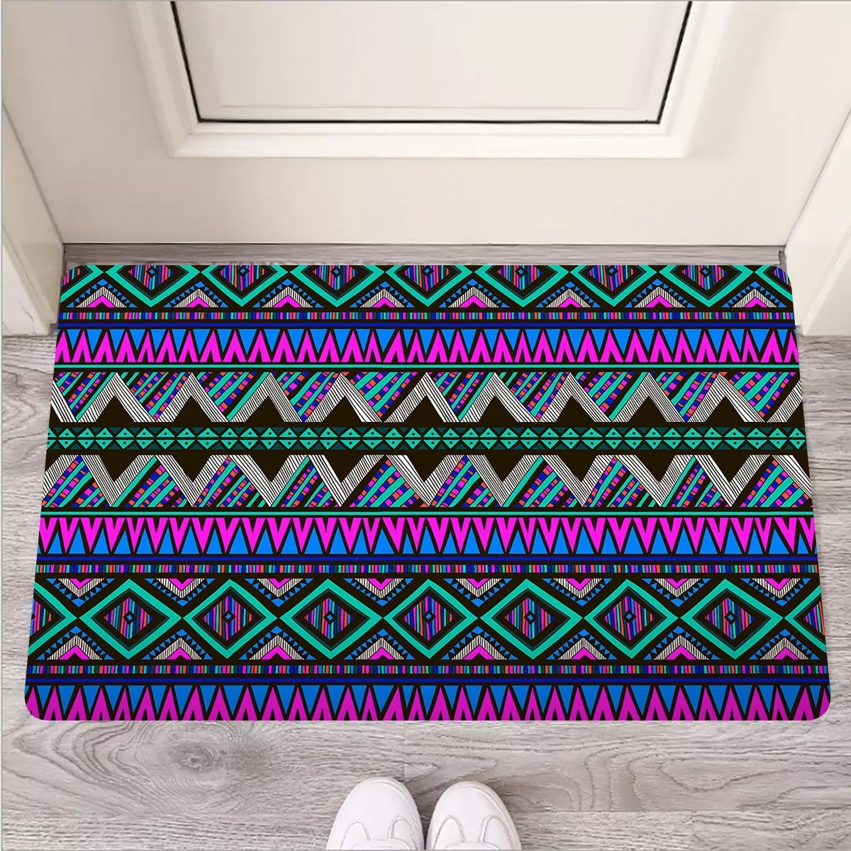 Neon Color Indian Aztec Trippy Door Mat