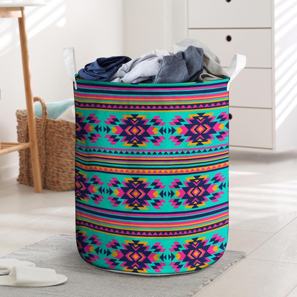 Neon Indian Aztec Abstract Art Print Laundry Basket