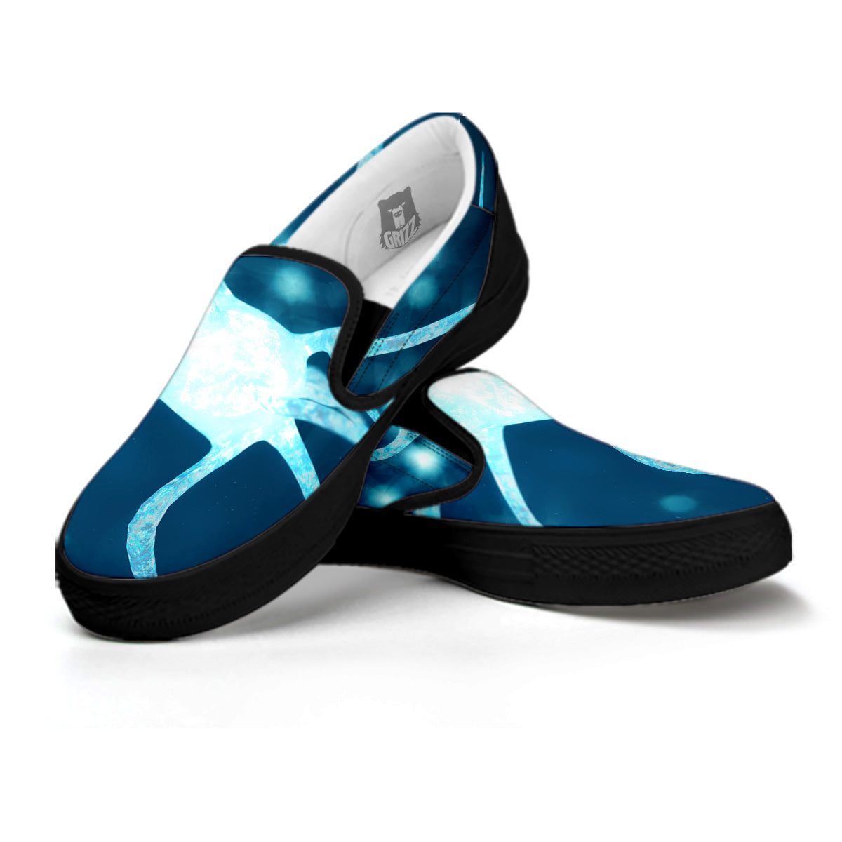 Neurons Inside The Brain Print Black Slip On Shoes