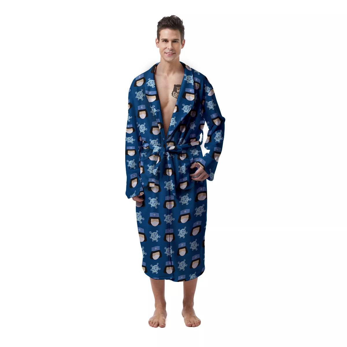 Nurse Cute Cartoon Print Pattern Men's Robe
