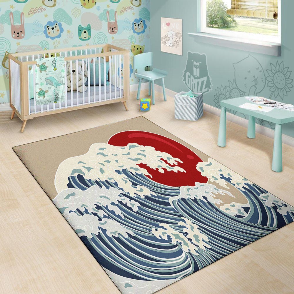 Ocean Wave Japanese Print Floor Mat