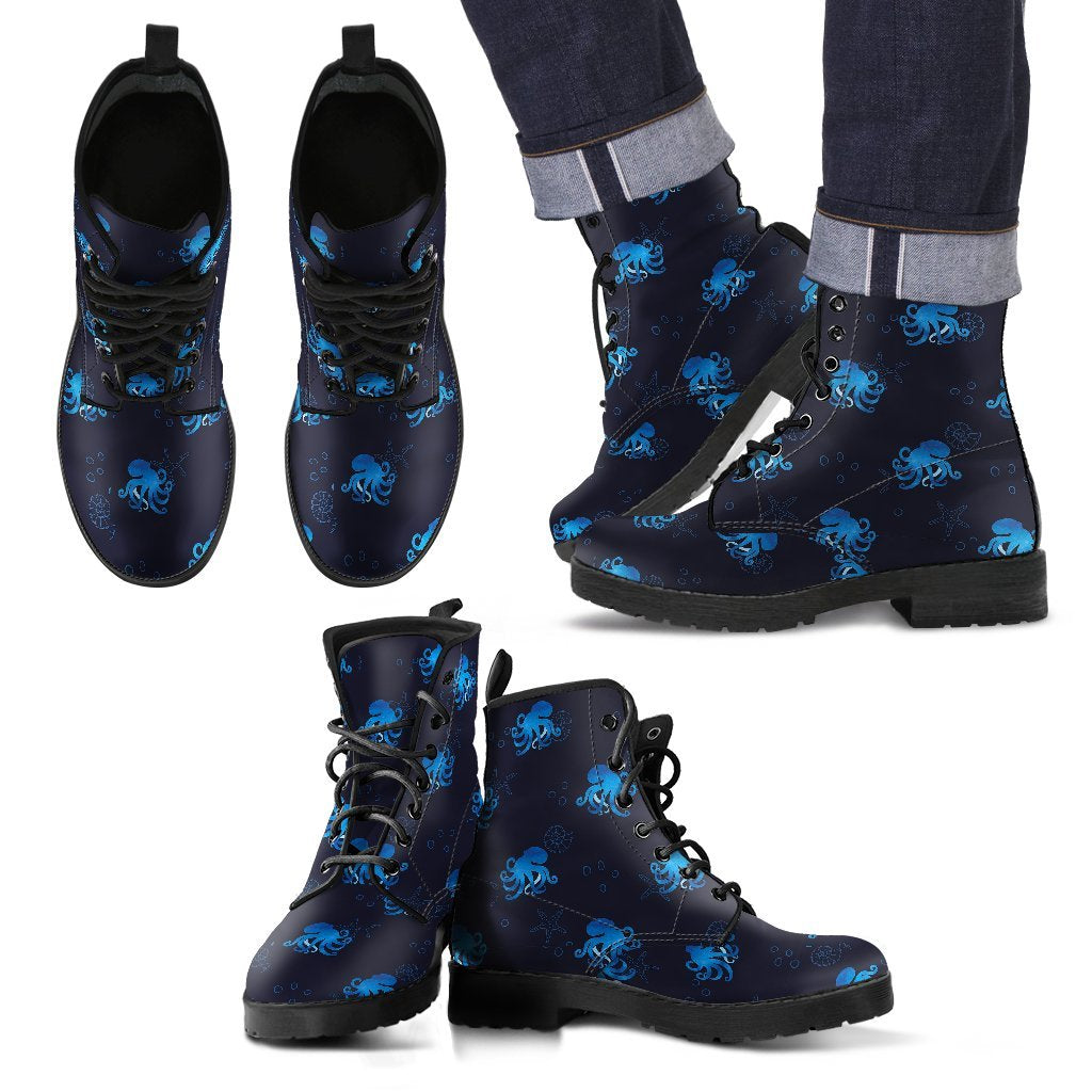 Octopus Squid Tentacle Print Pattern Men Women Leather Boots