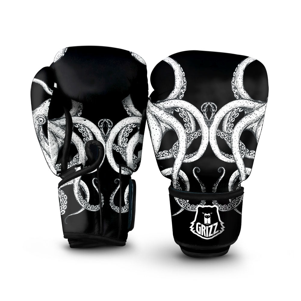 Octopus Tentacles White And Black Print Boxing Gloves