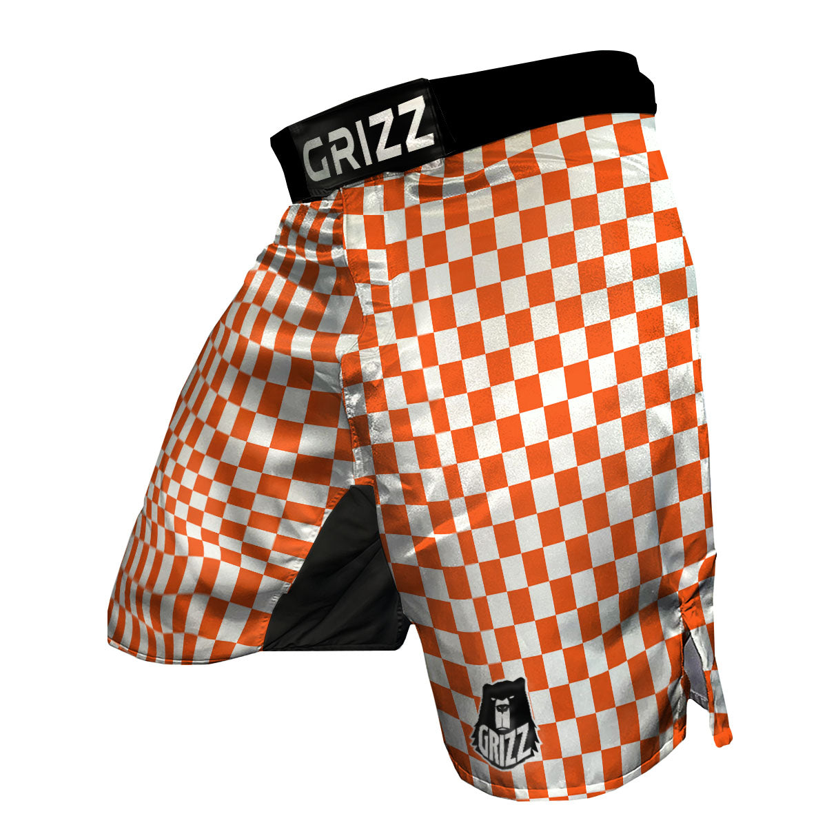 Orange And White Checkered Print Pattern MMA Shorts