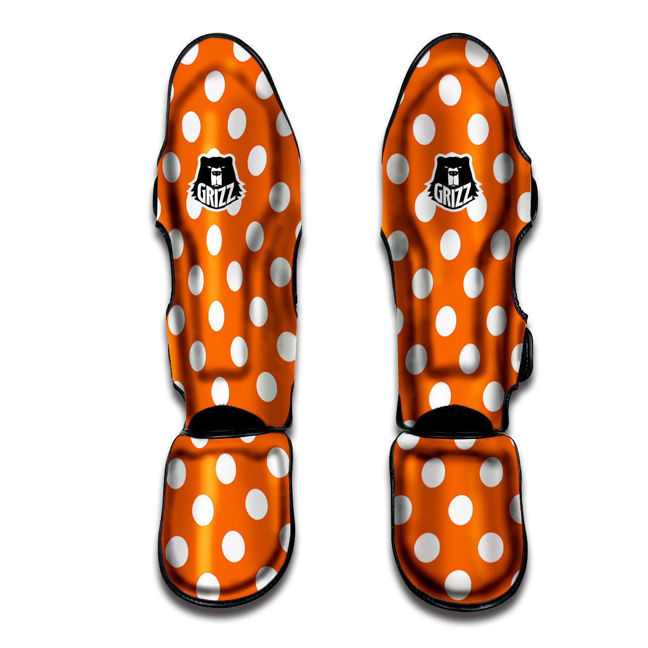 Orange Color Polka Dot Print Pattern Muay Thai Shin Guards