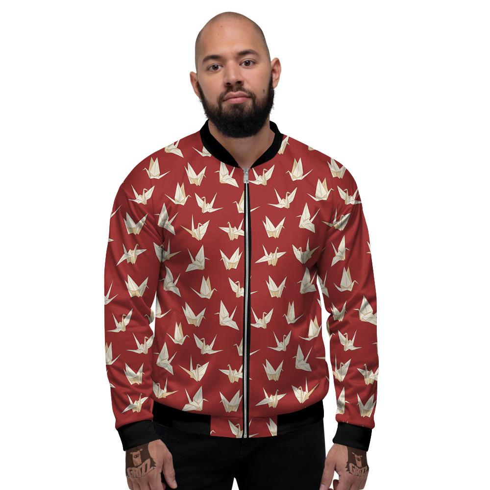Origami Crane Japanese Print Pattern Men's Bomber Jacket