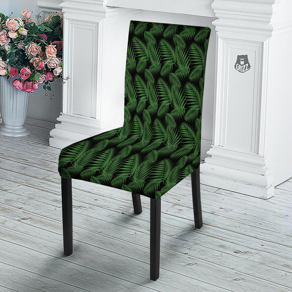 Palm Leave Night Tropical Print Pattern Dining Chair Slipcover