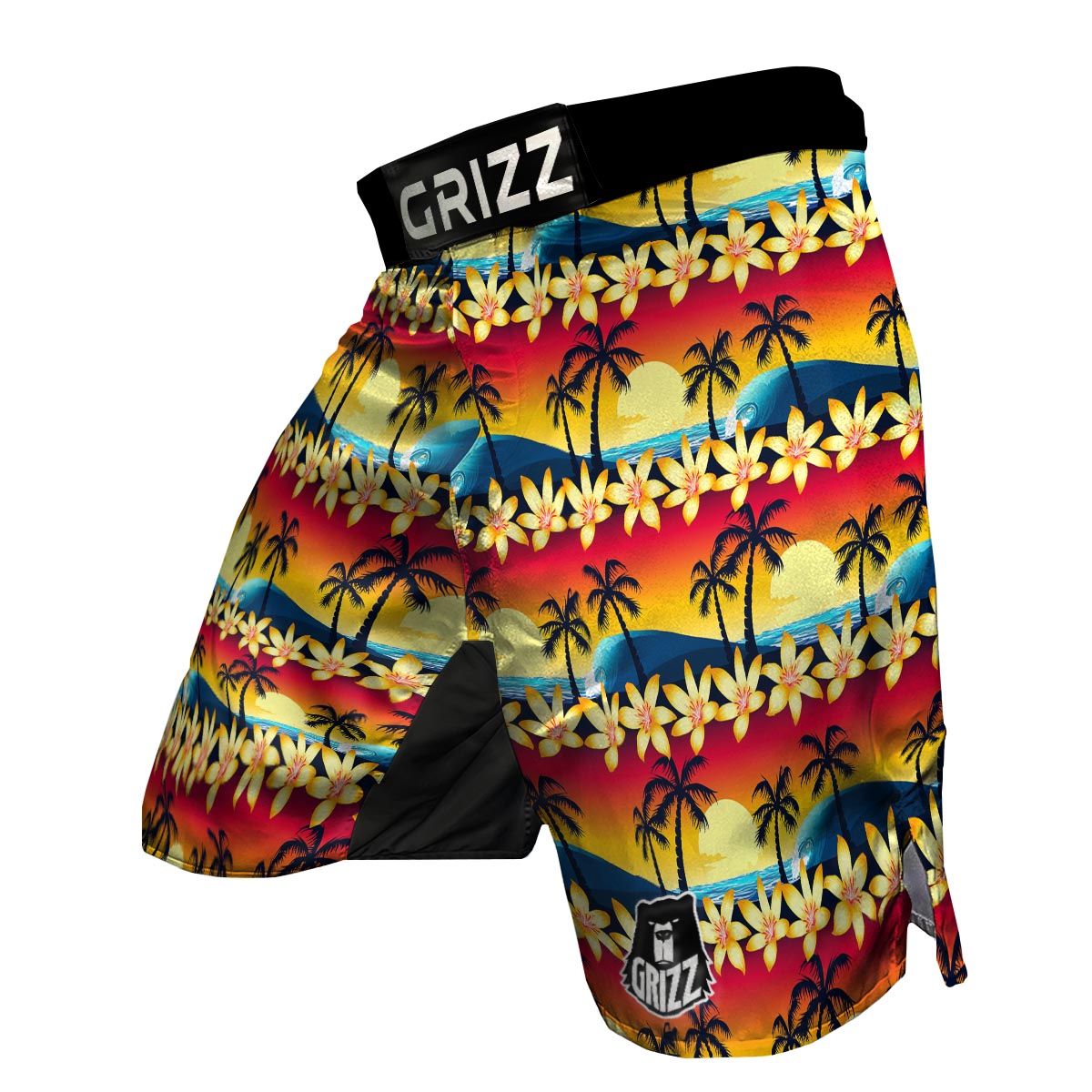 Palm Tree Sunset Hibiscus Print Pattern MMA Shorts