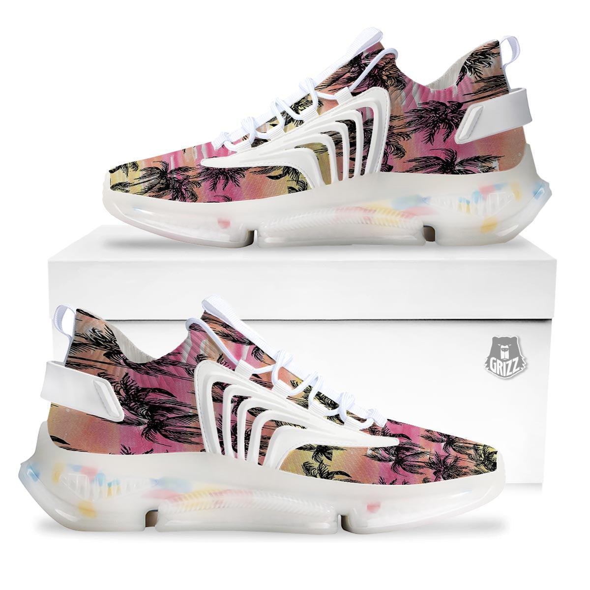 Palm Tree Sunset Print Pattern White Gym Shoes
