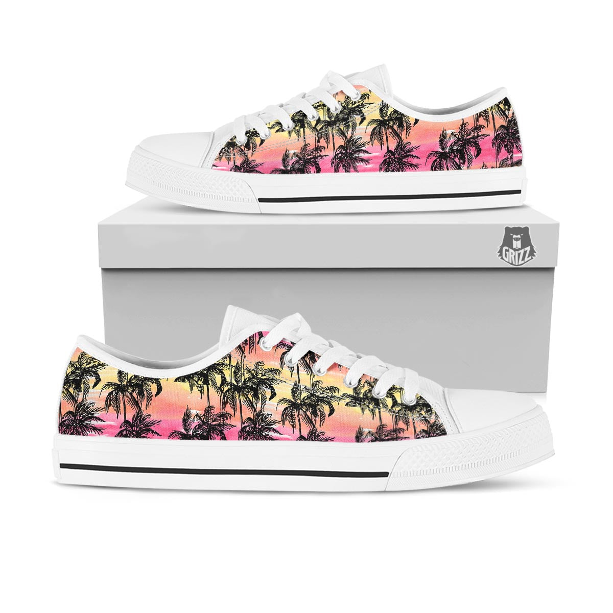 Palm Tree Sunset Print Pattern White Low Top Shoes