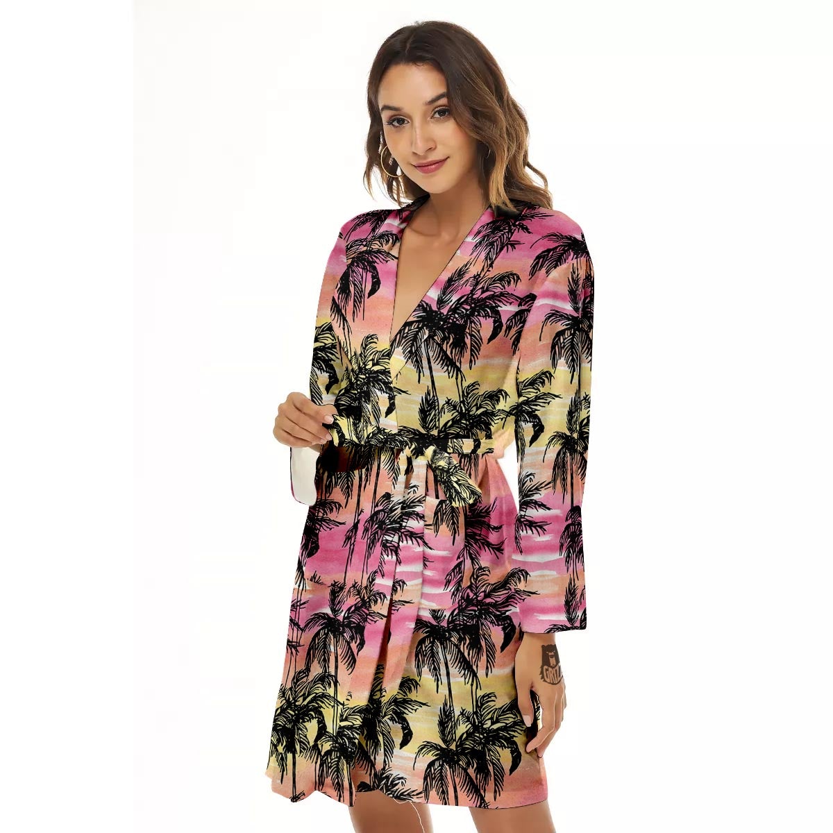 Palm Tree Sunset Print Pattern Women's Robe
