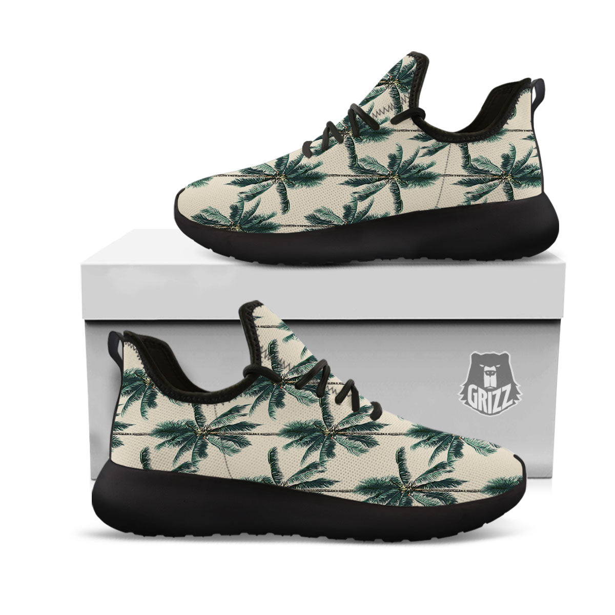 Palm Tree Tropical Print Pattern Black Athletic Shoes