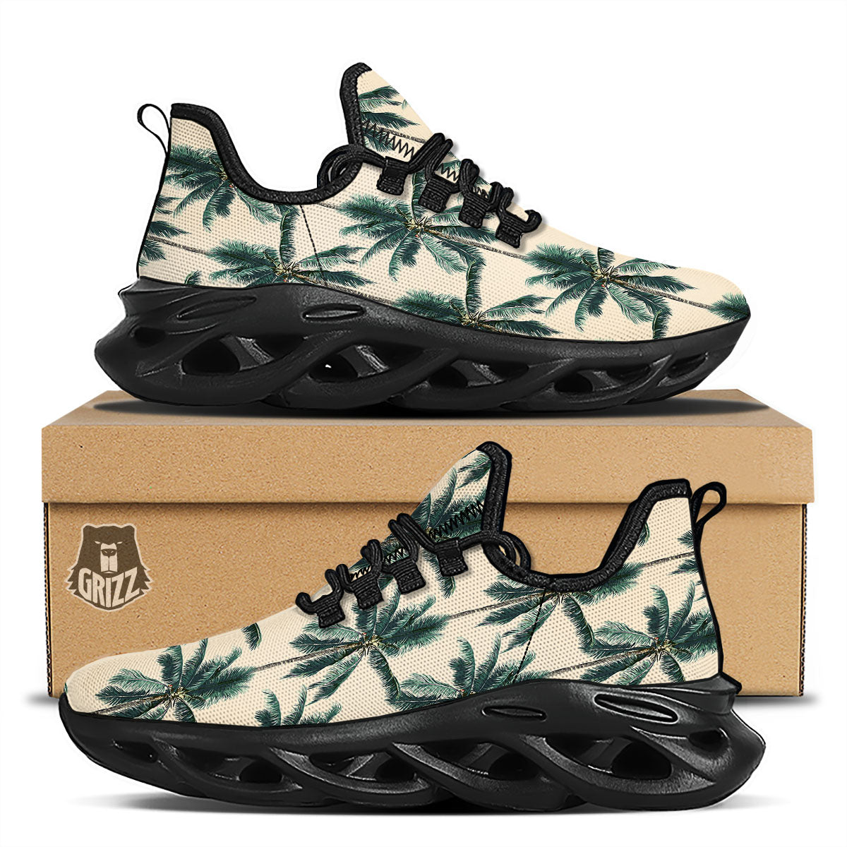 Palm Tree Tropical Print Pattern Black Running Shoes