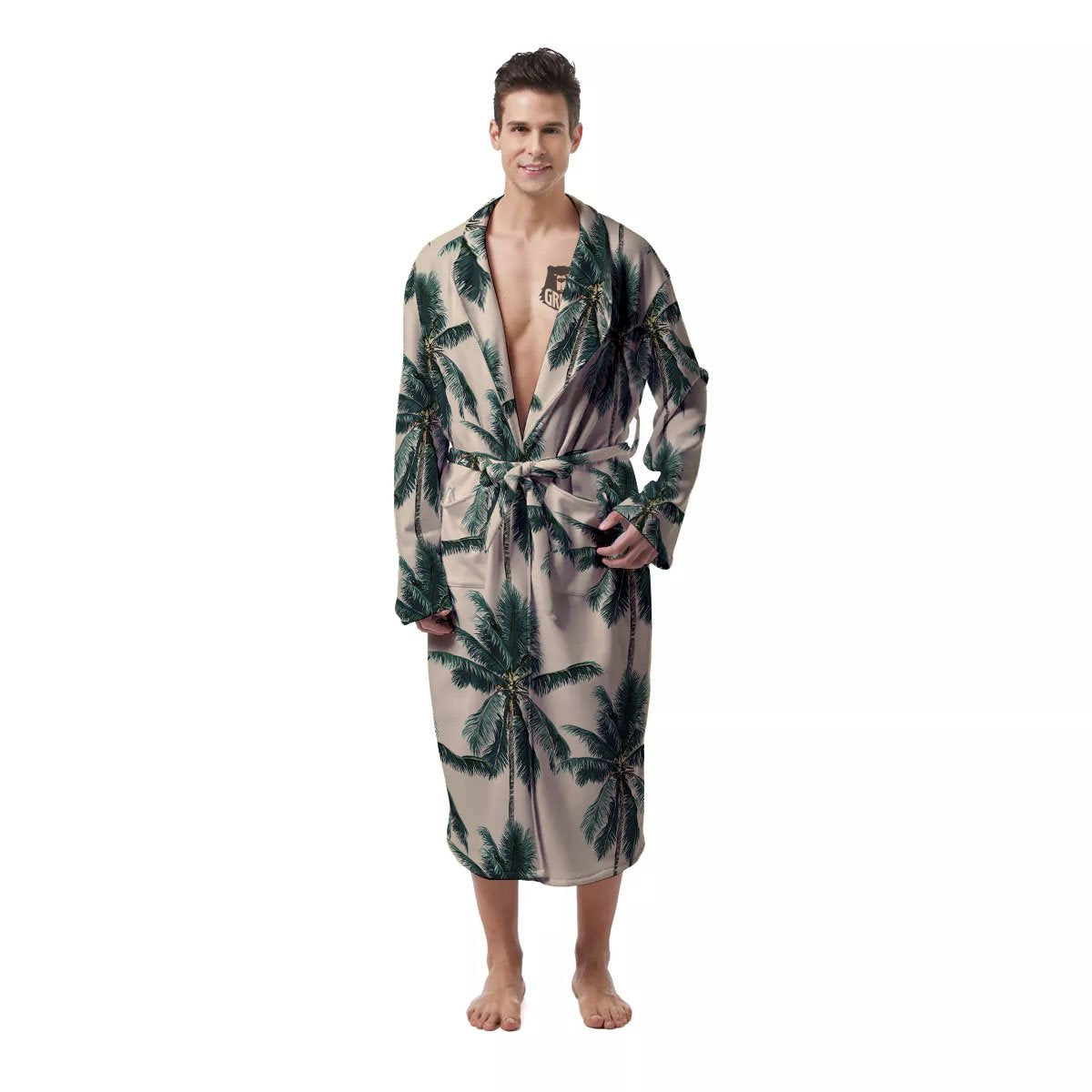 Palm Tree Tropical Print Pattern Men's Robe