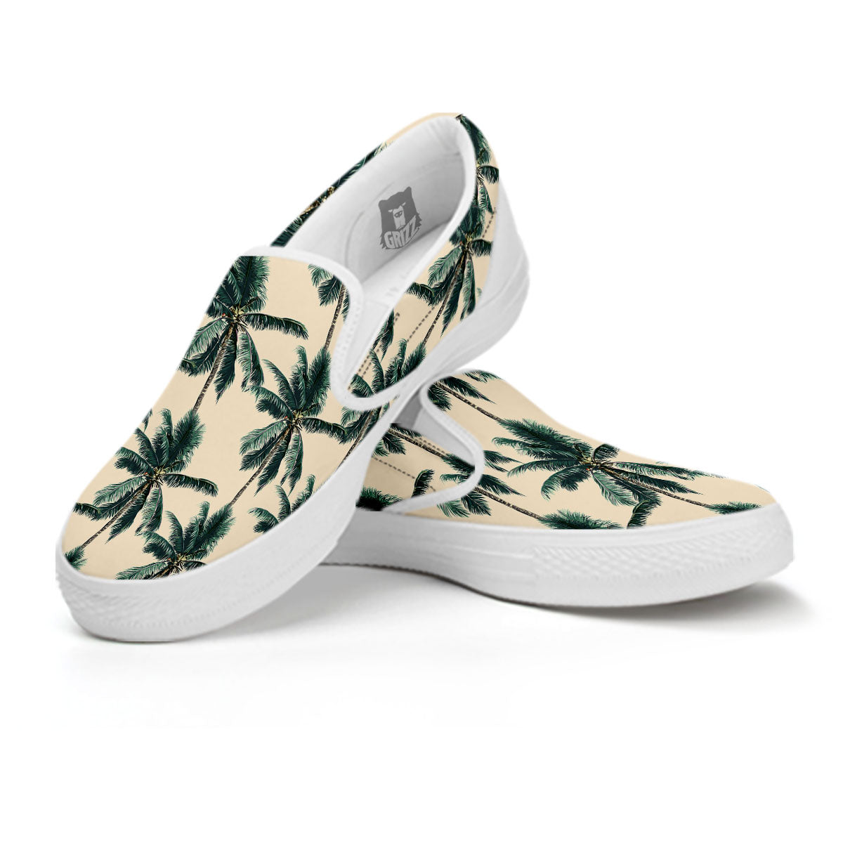 Palm Tree Tropical Print Pattern White Slip On Shoes