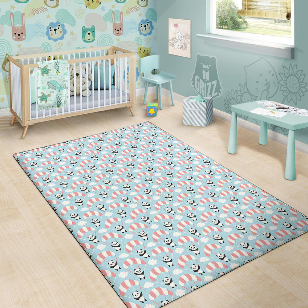 Parachute And Cute Panda Print Pattern Floor Mat