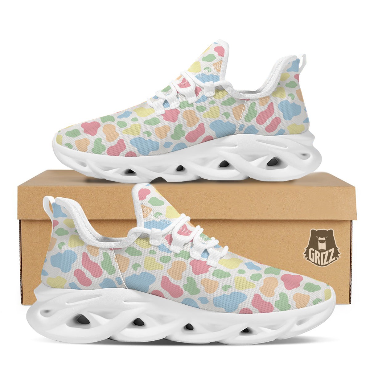 Pastel Cow Print Pattern White Running Shoes