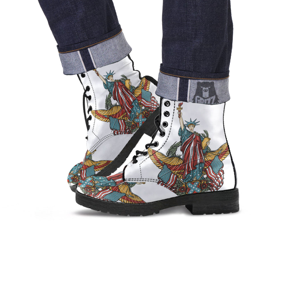 Patriotic Art Statue Of Liberty Print Leather Boots