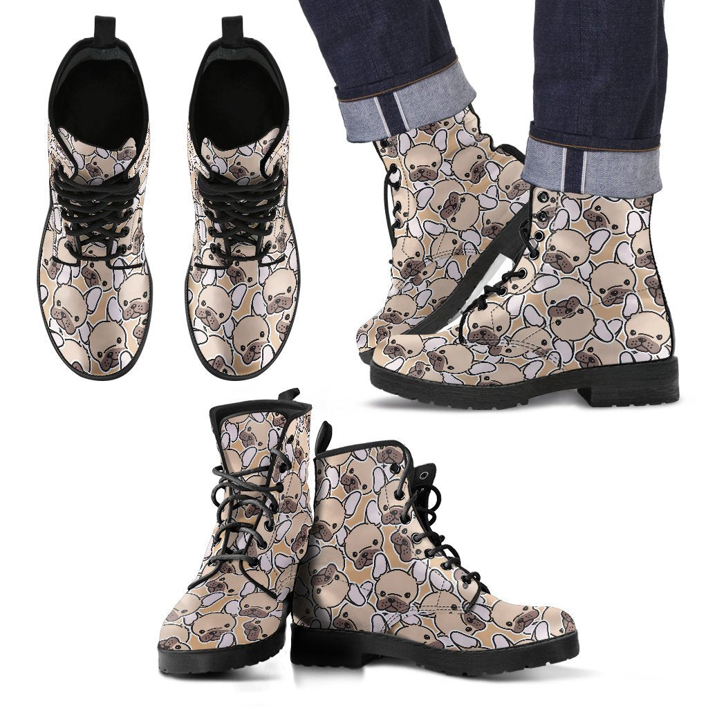 Pattern Print Bulldog Men Women Leather Boots
